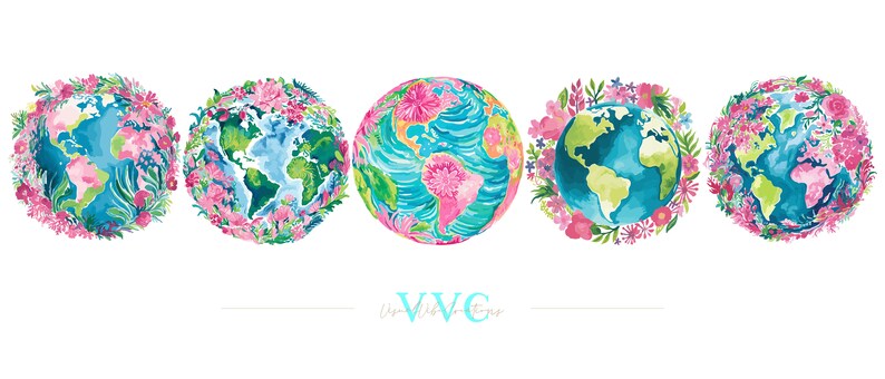Preppy Inspired Earth Clipart Pack of 5 Transparent - Etsy