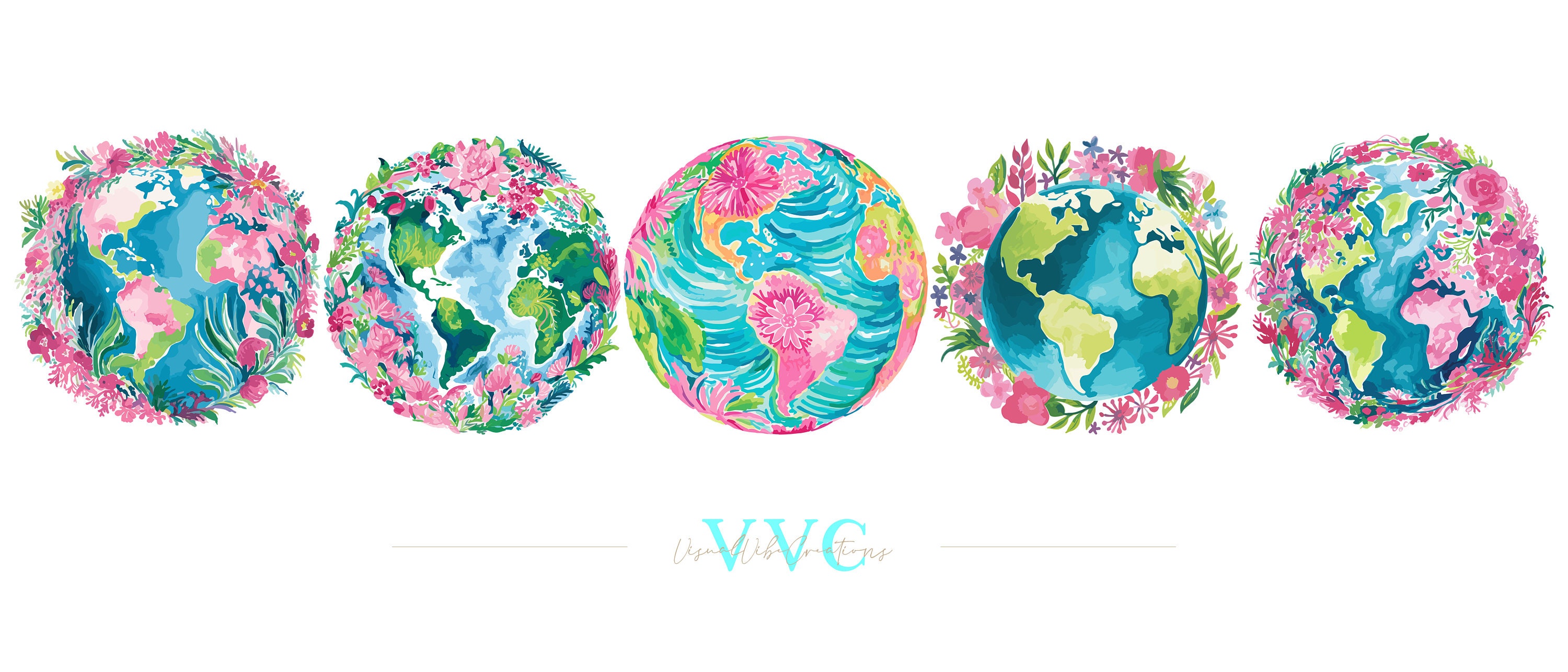 Preppy Inspired Earth Clipart Pack of 5 Transparent - Etsy
