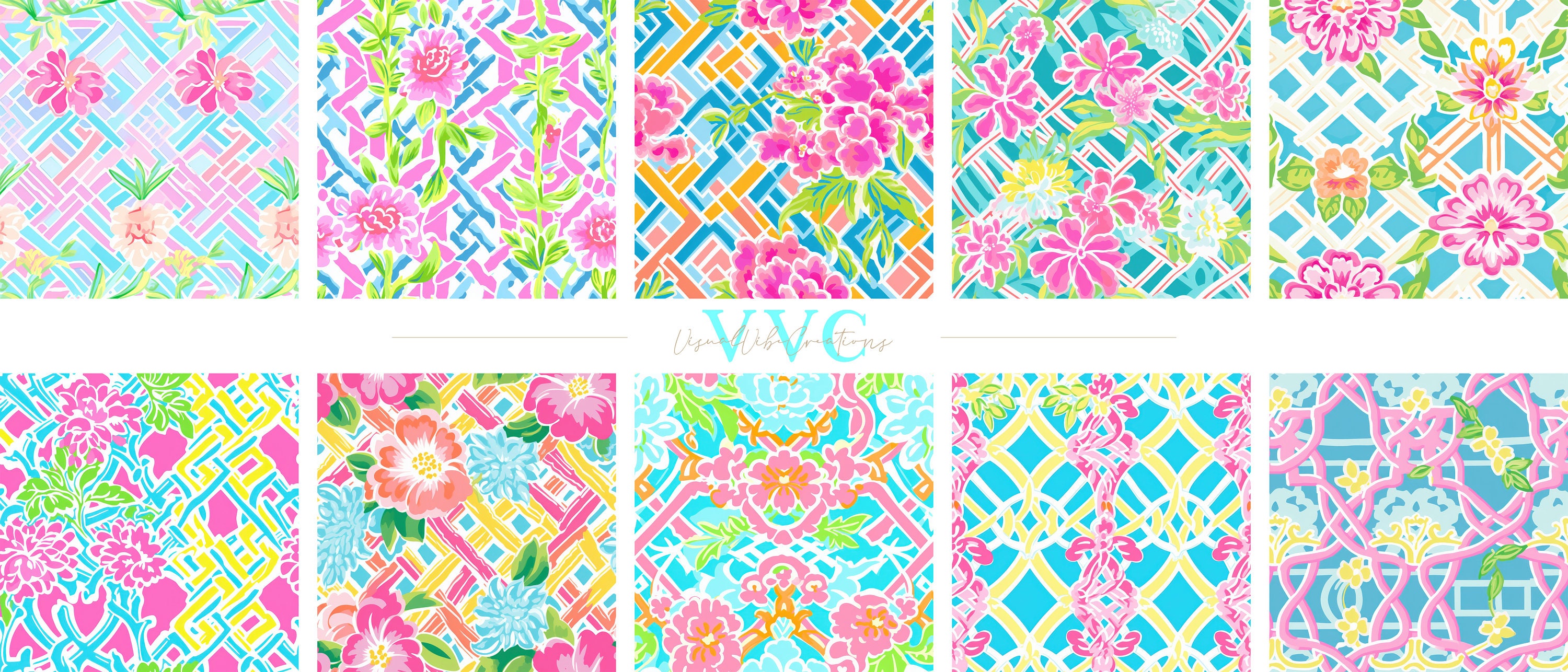 Preppy Inspired Imperial Trellis Digital Paper, 10 Seamless Patterns ...