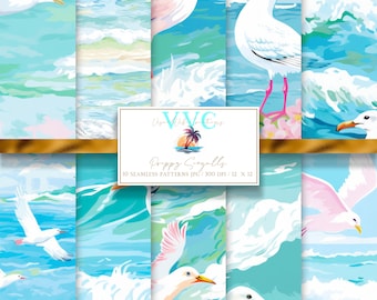 Vibrant Preppy Digital Paper, 10 Seamless Beach Patterns for Printable ...
