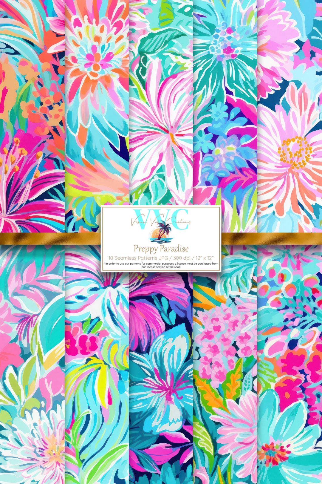 Preppy Paradise Digital Paper, 10 Seamless Patterns for Printable ...