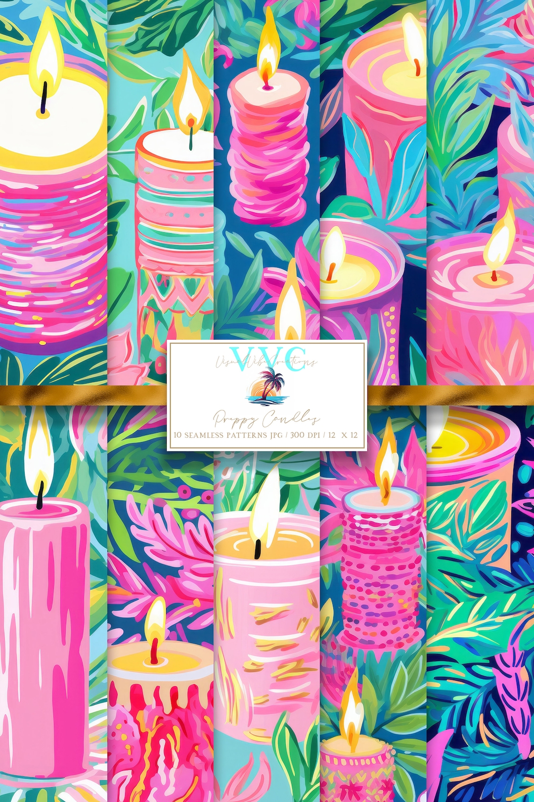 Papel digital Preppy Candles 10 patrones sin costuras para - Etsy México