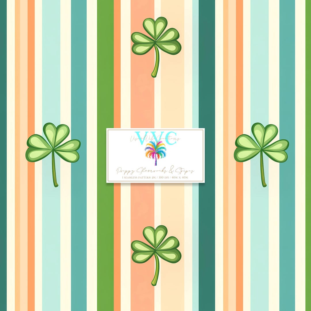 Preppy Shamrocks & Stripes Digital Paper, 1 Seamless Pattern for ...