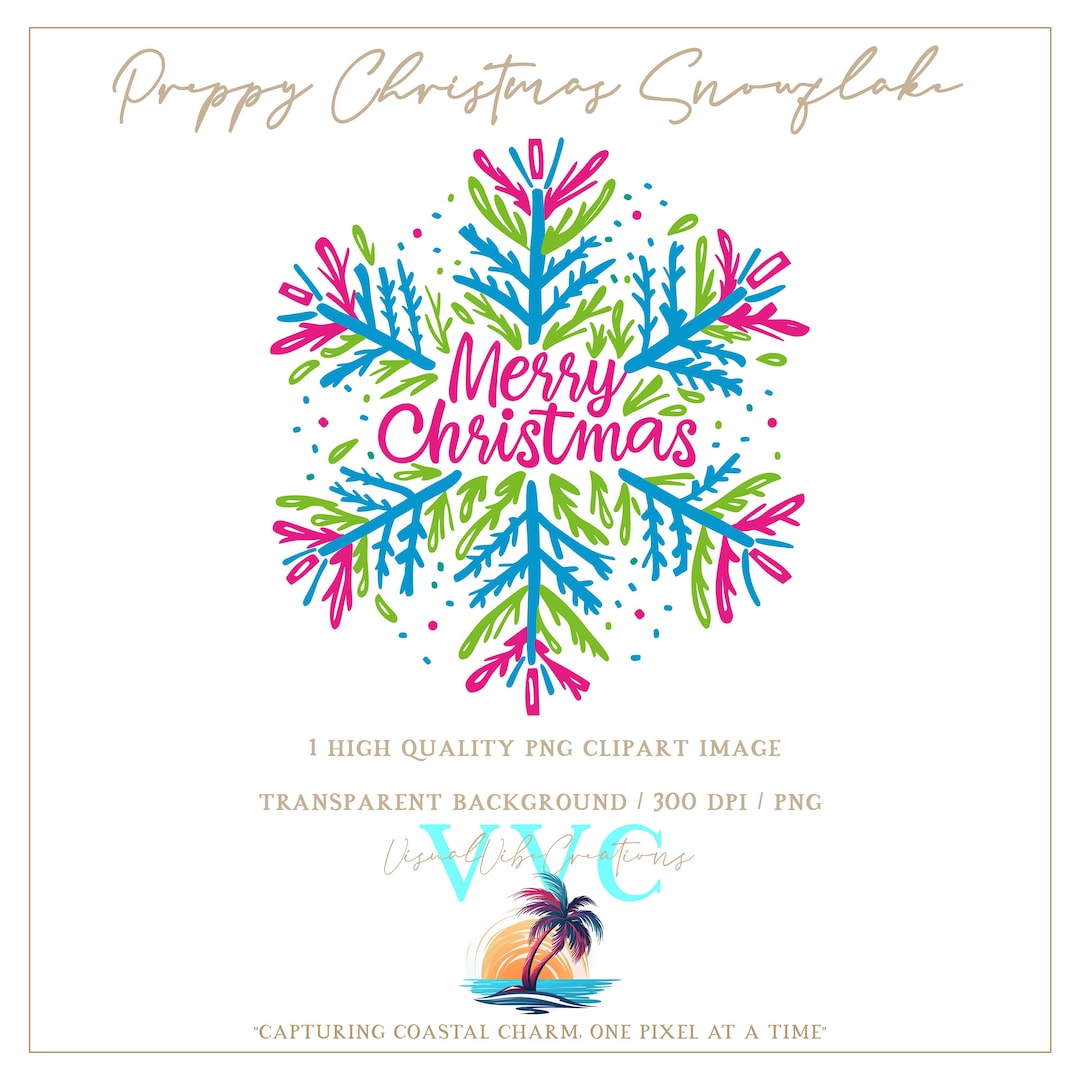 Preppy Christmas Snowflake Clip Art - Transparent Background in PNG ...