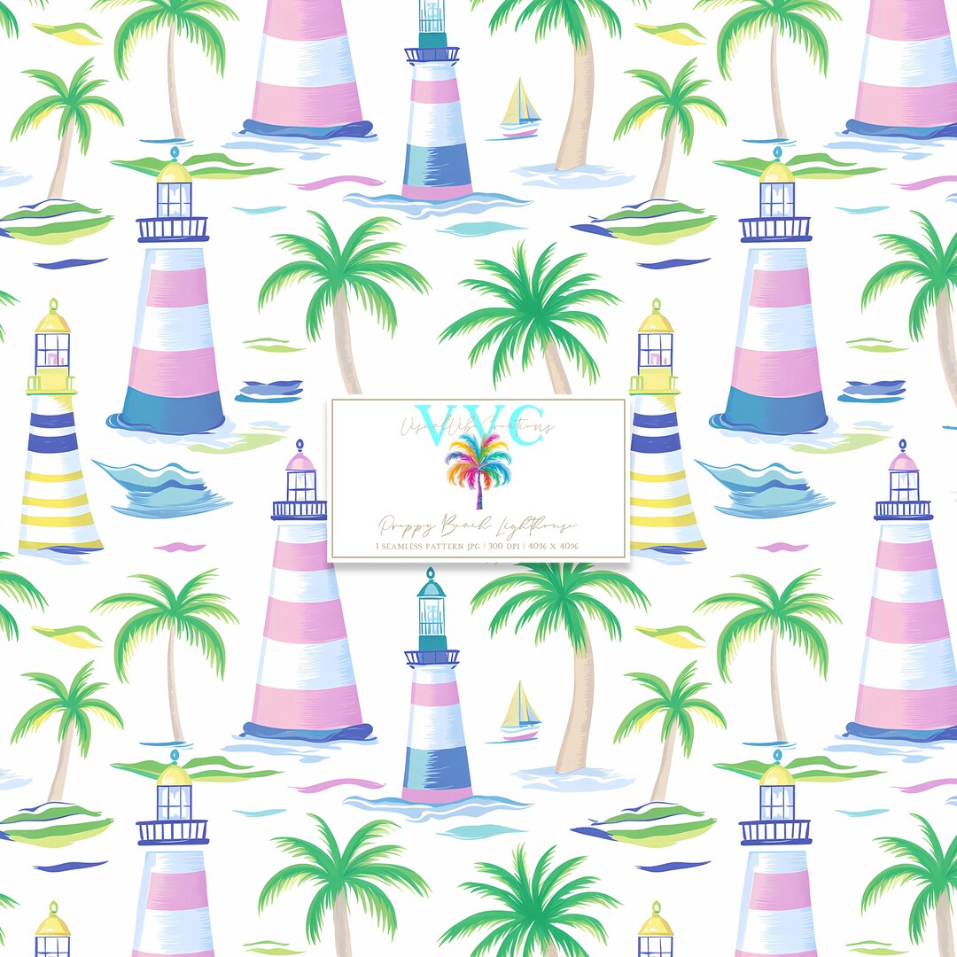 Preppy Beach Lighthouse Digital Paper, 1 Seamless Pattern for Scrapbook ...