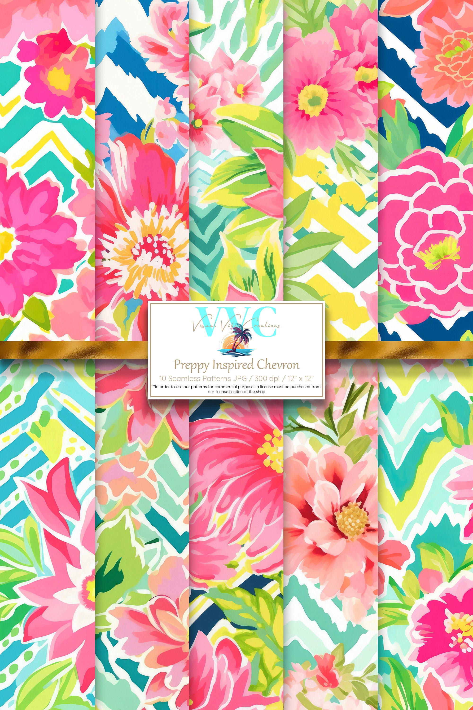 Preppy Inspired Chevron Digital Paper, 10 Seamless Patterns for ...