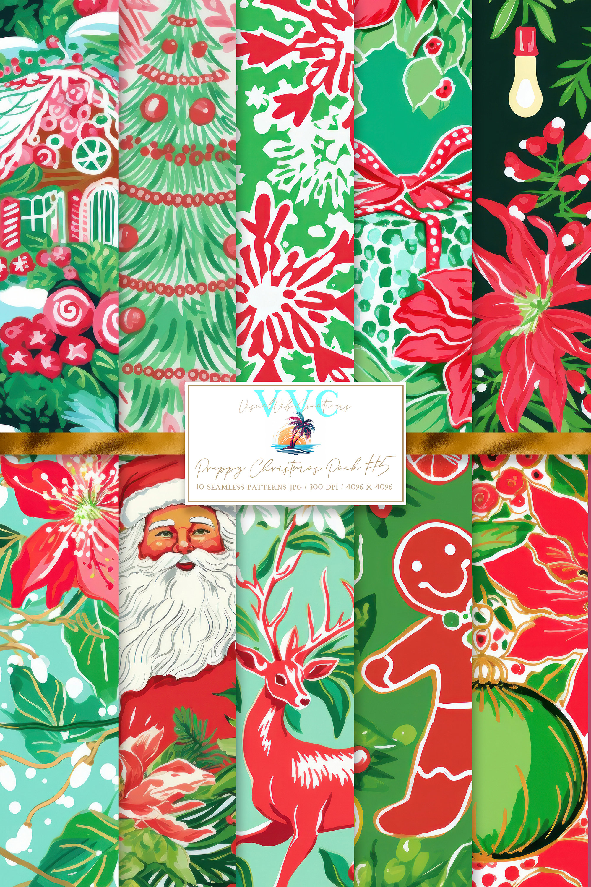 Preppy Christmas Pack #5 Digital Paper, 10 Seamless Patterns for ...