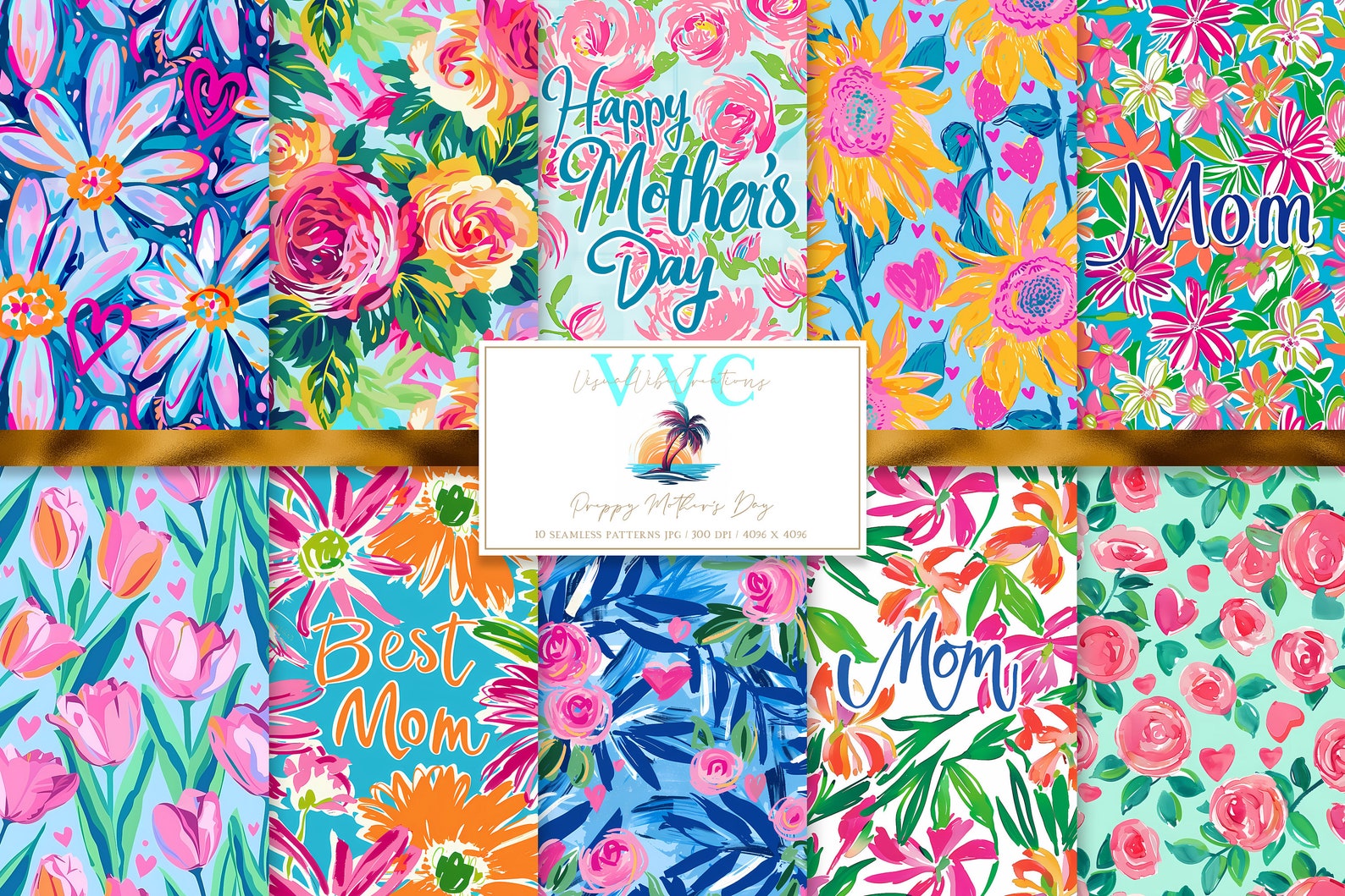 Preppy Mother's Day Digital Paper, 10 Seamless Patterns for Printable ...