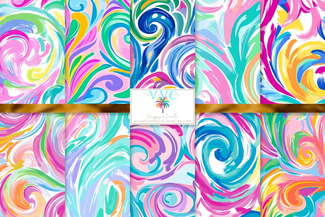 Preppy Swirls Digital Paper, 10 Seamless Patterns for Printable ...