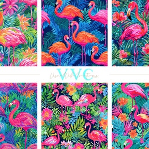 Flamingo Digital Paper, 10 Seamless Preppy Colorful Floral Patterns for ...