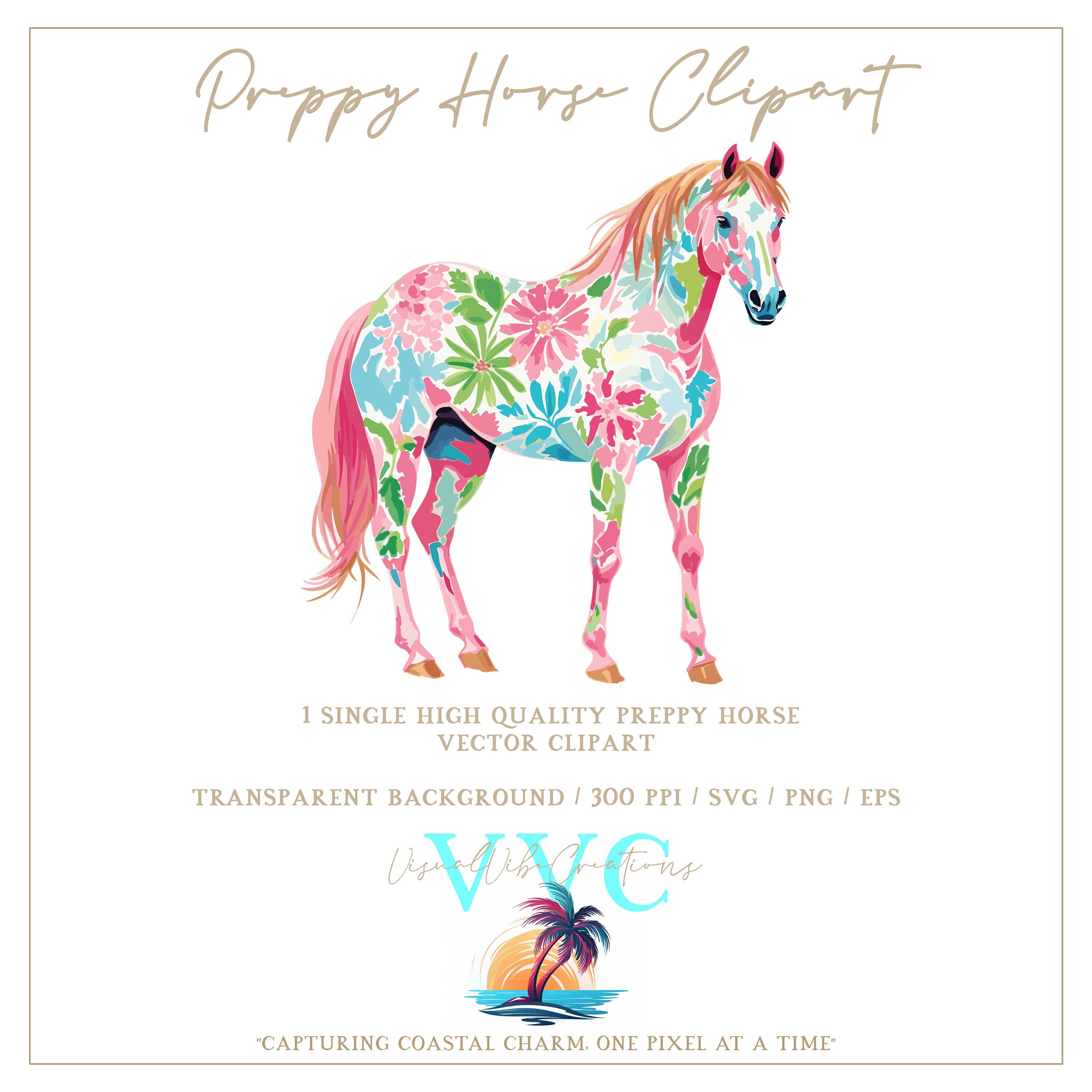Preppy Horse Clipart Transparent Background in SVG PNG - Etsy