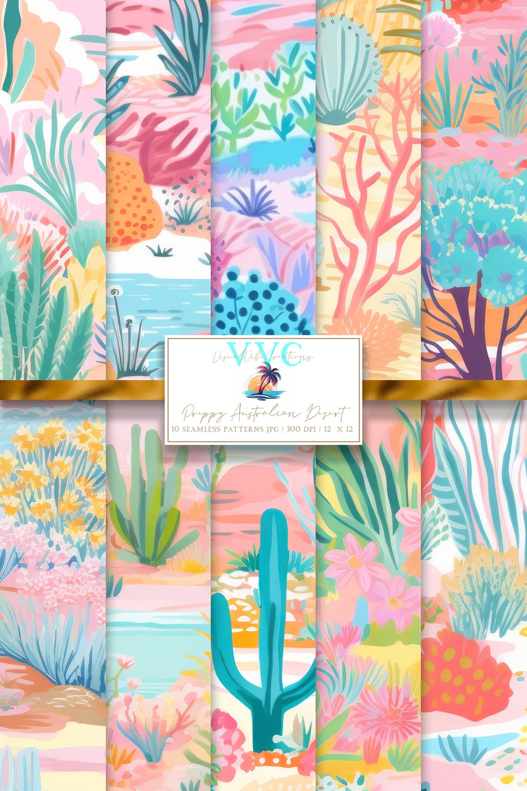 Preppy Australian Desert Digital Paper, 10 Seamless Patterns for ...