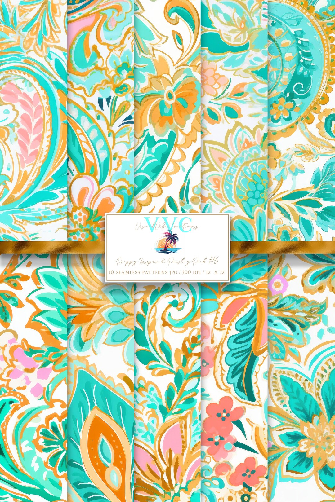 Preppy Inspired Paisley Pack #6 Digital Paper, 10 Seamless Patterns for ...