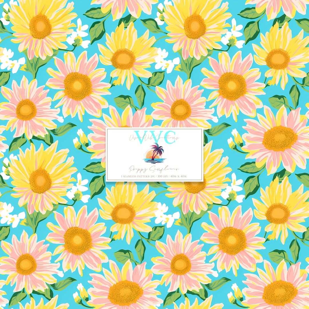 Preppy Sunflower Digital Paper, 1 Seamless Pattern for Printable ...