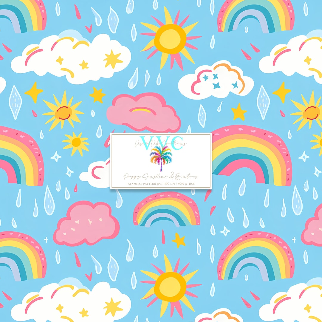 Preppy Sunshine & Rainbows Digital Paper, 1 Seamless Pattern for ...