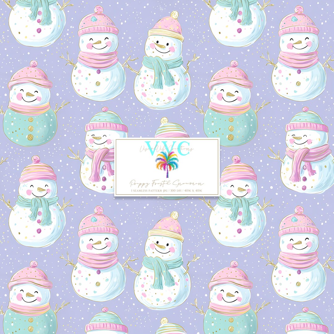 Preppy Frosted Snowmen, 1 Seamless Pattern, Pastel Christmas Snowman ...
