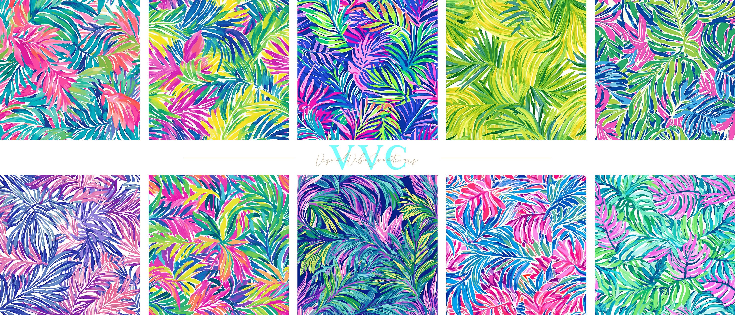 Tropical Palm Leaves Digital Paper, 10 Seamless Preppy Floral Patterns ...