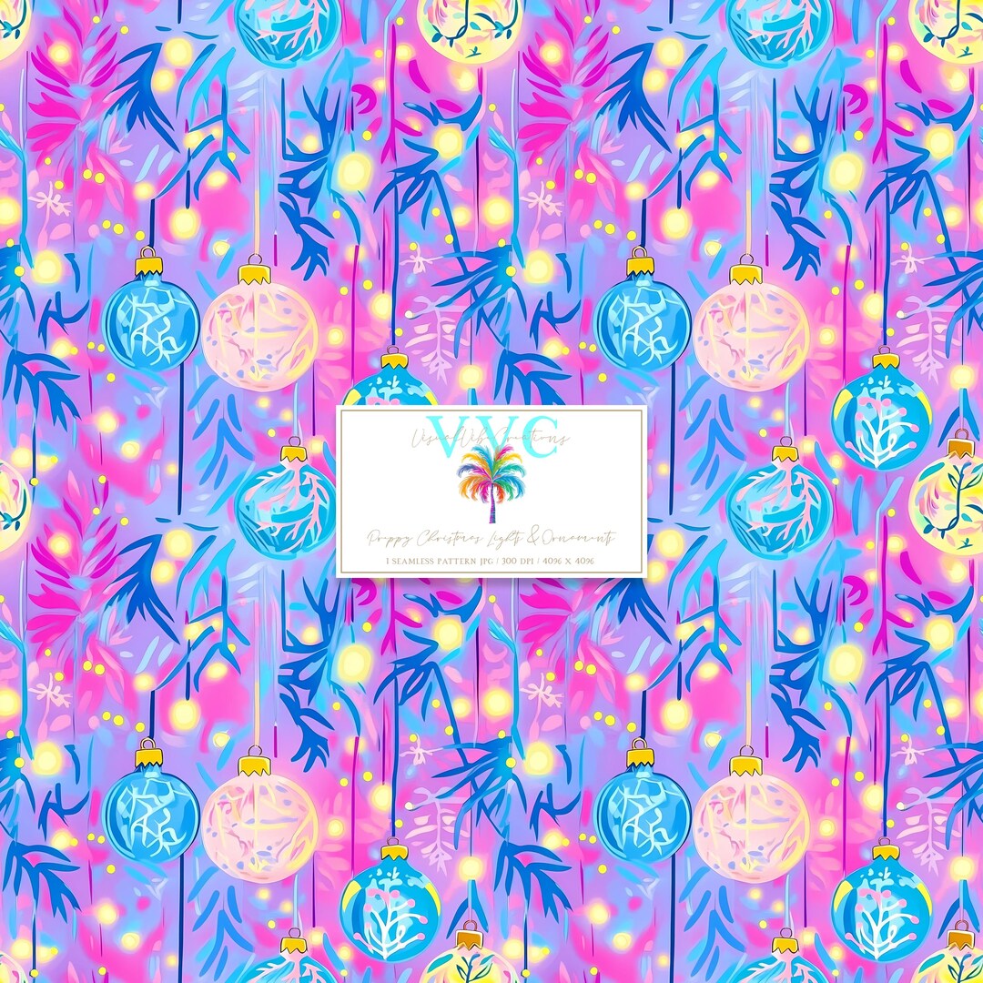 Preppy Christmas Lights & Ornaments Digital Paper, 1 Seamless Pattern ...