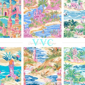Tropical Sandcastle Digital Paper, 10 Seamless Preppy Colorful Patterns ...