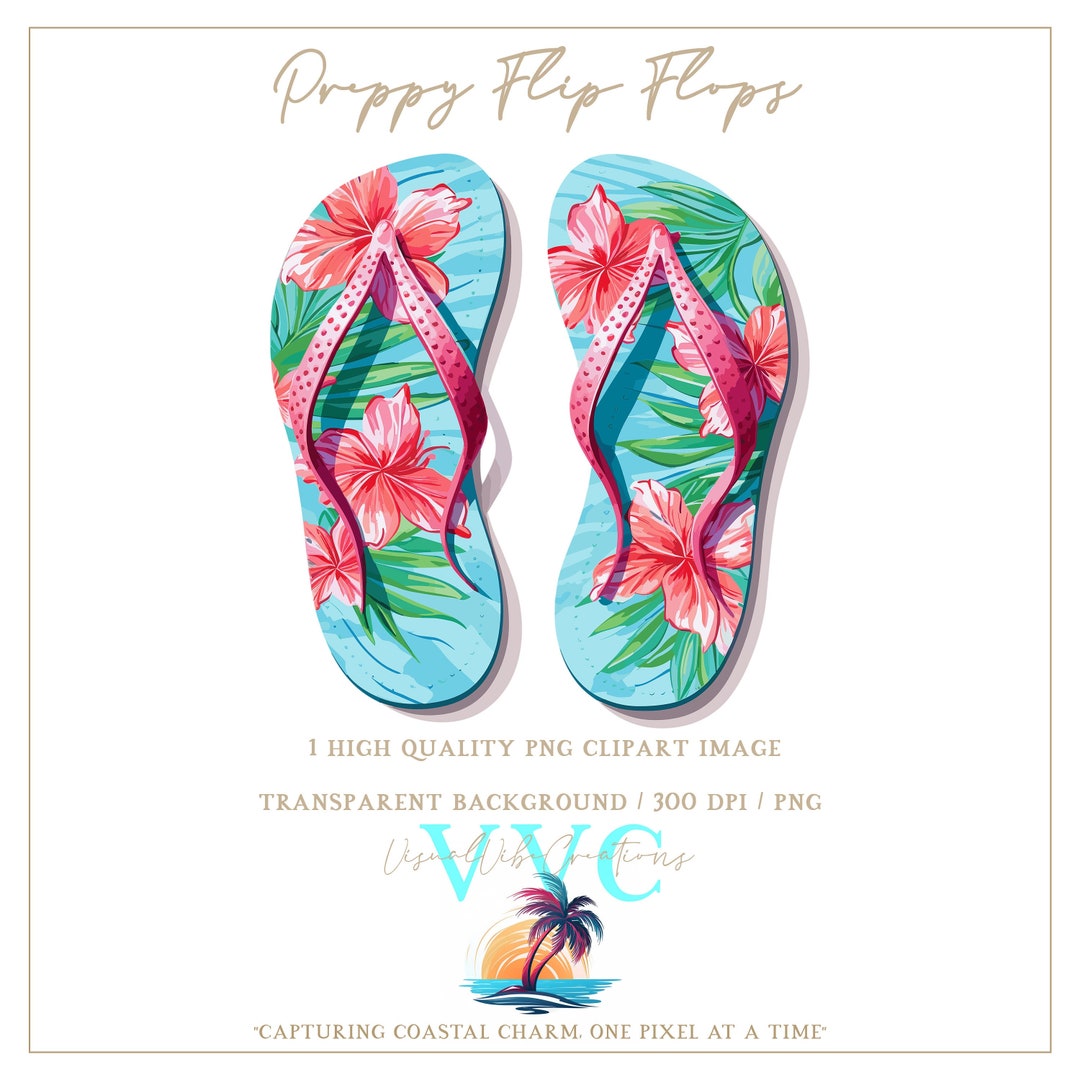 Preppy Flip Flops Clip Art - Transparent Background in PNG - Flower ...