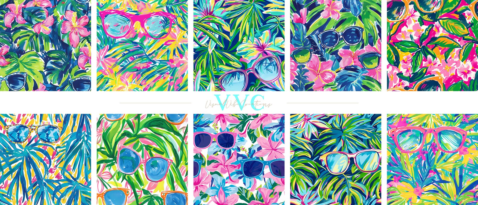 Preppy Sunglasses Digital Paper, 10 Seamless Patterns for Printable ...