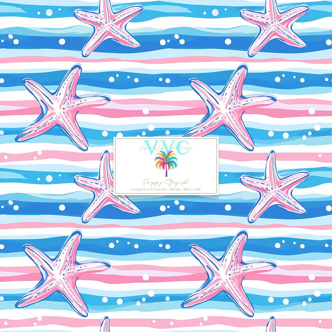Preppy Starfish Digital Paper, 1 Seamless Pattern for Scrapbook Paper ...
