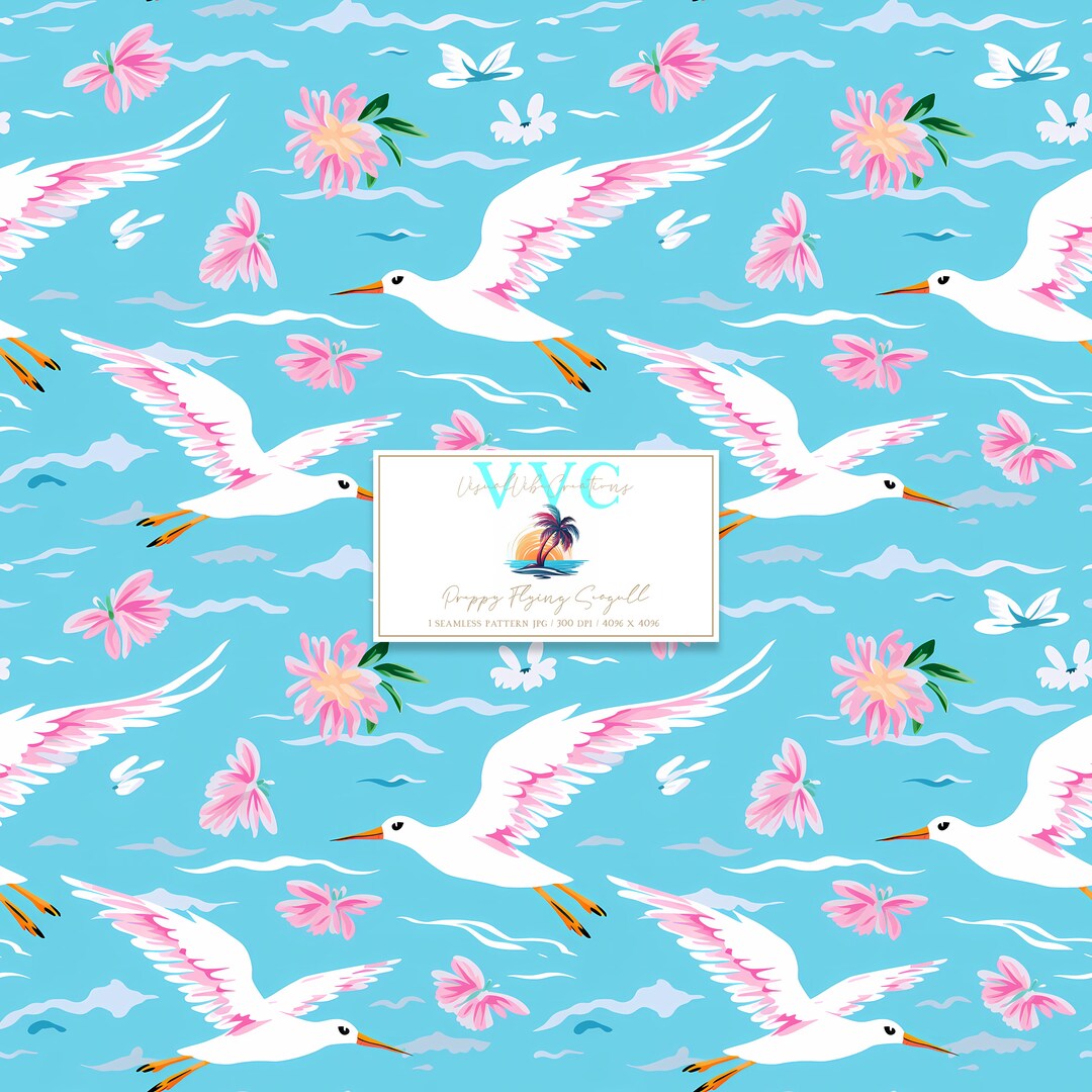Preppy Flying Seagull Digital Paper, 1 Seamless Pattern for Scrapbook ...