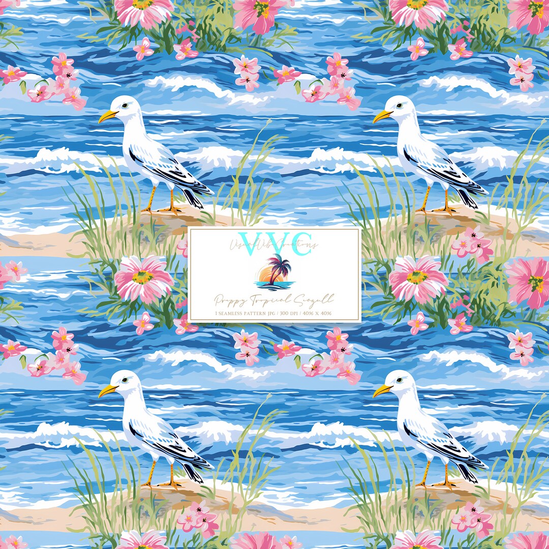 Preppy Tropical Seagull Digital Paper, 1 Seamless Tropical Pattern for ...