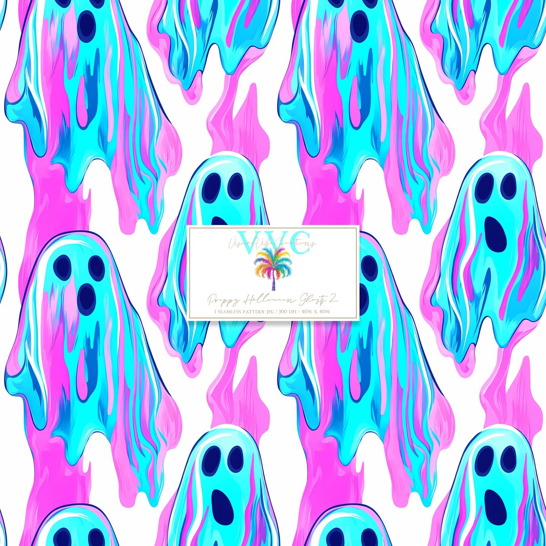 Preppy Halloween Ghosts 2 Digital Paper, 1 Seamless Pattern for ...
