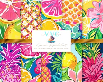 Preppy Summer Citrus Digital Paper, 10 Seamless Preppy Patterns for ...