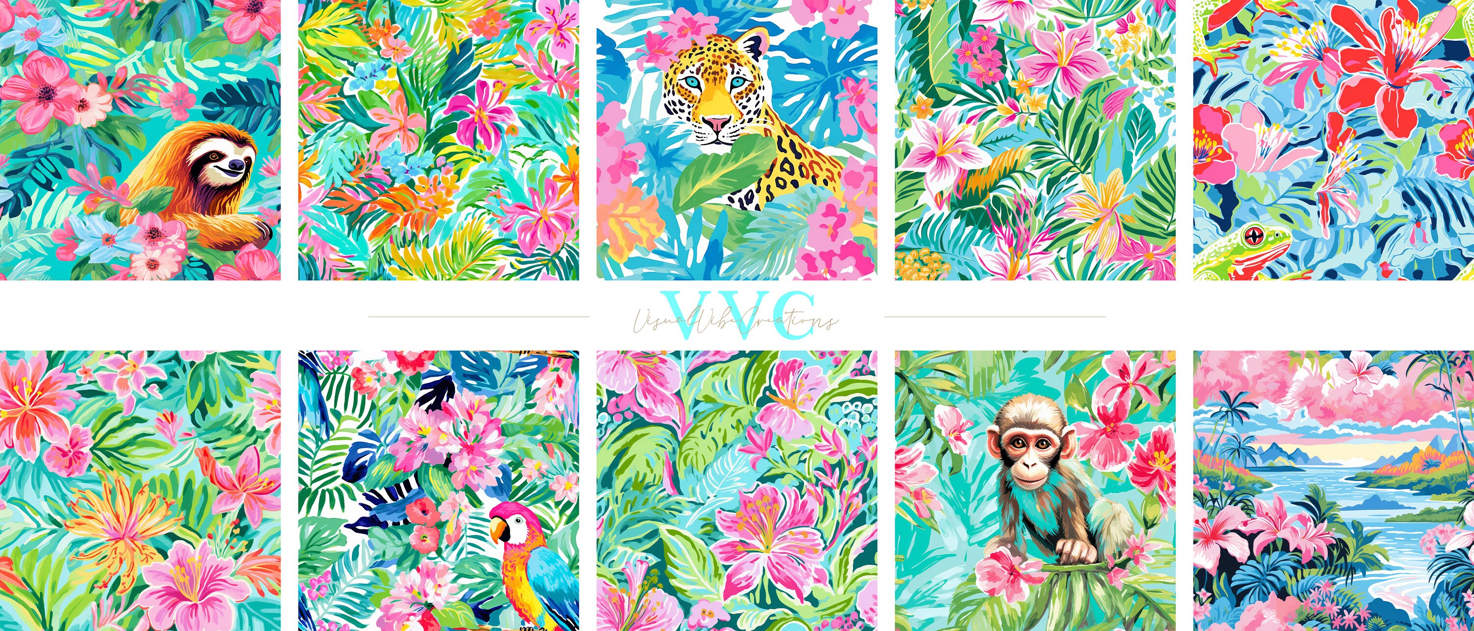 Preppy Tropical Rainforest Digital Paper, 10 Seamless Patterns for ...