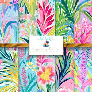 Preppy Plants & Flowers Digital Paper, 10 Seamless Flower Patterns for ...