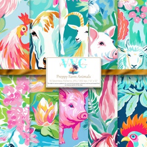 Preppy Farm Animals Digital Paper 10 Seamless Patterns for - Etsy