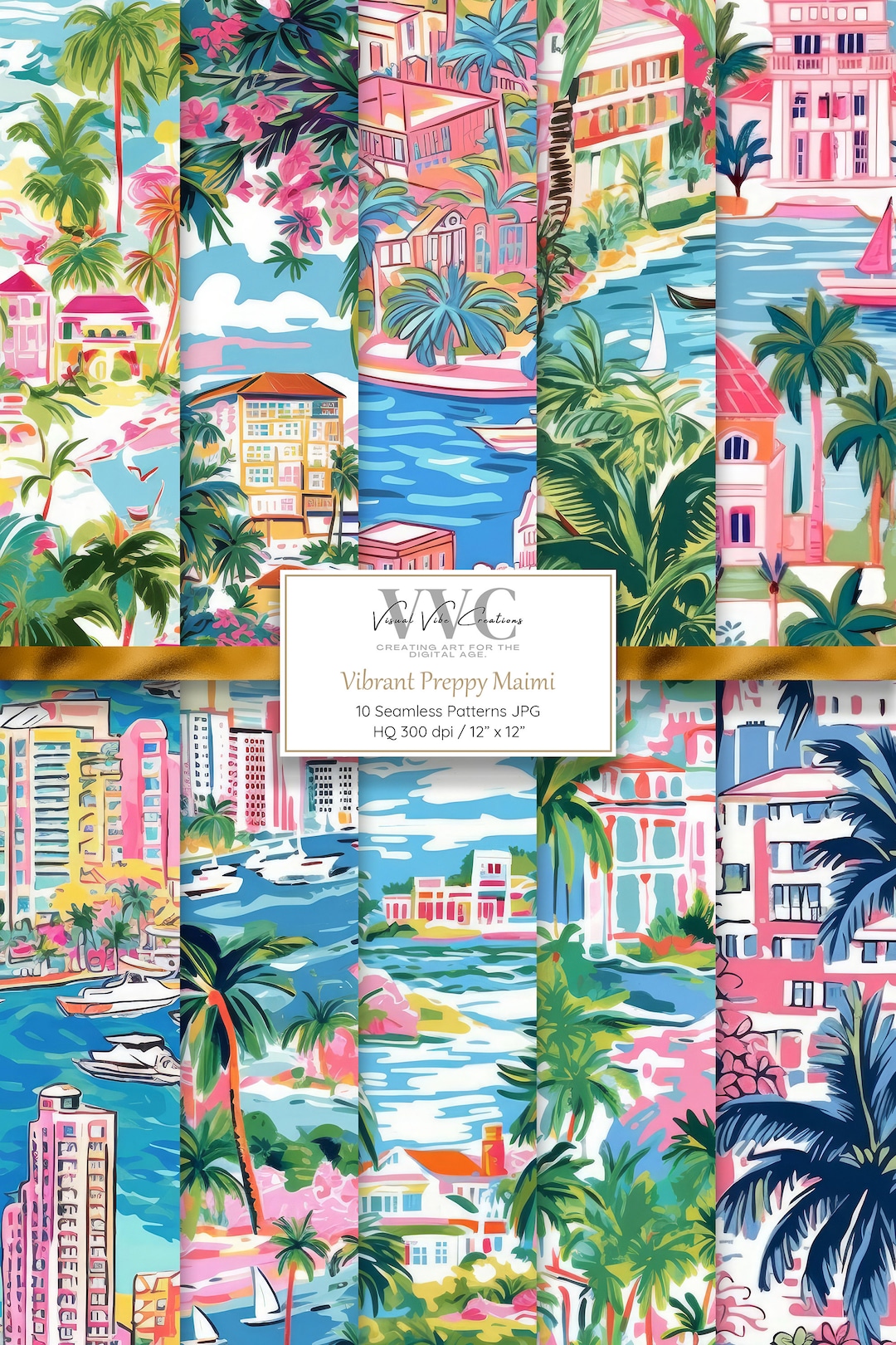 Vibrant Preppy Miami Digital Paper 10 Seamless Patterns for - Etsy