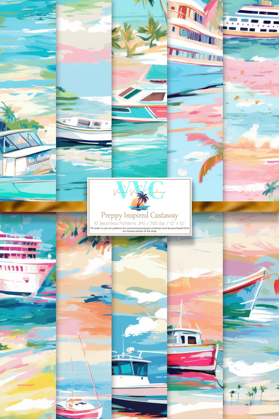 Preppy Inspired Castaway Digital Paper, 10 Seamless Patterns for ...
