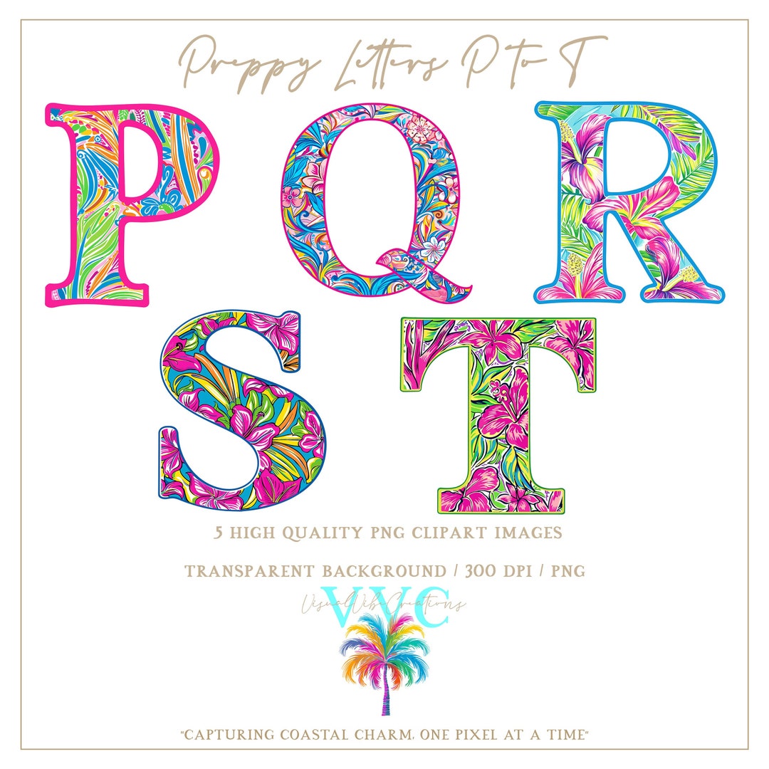 Preppy Letters P - T Clip Art Pack of 5 - Transparent Background in PNG ...