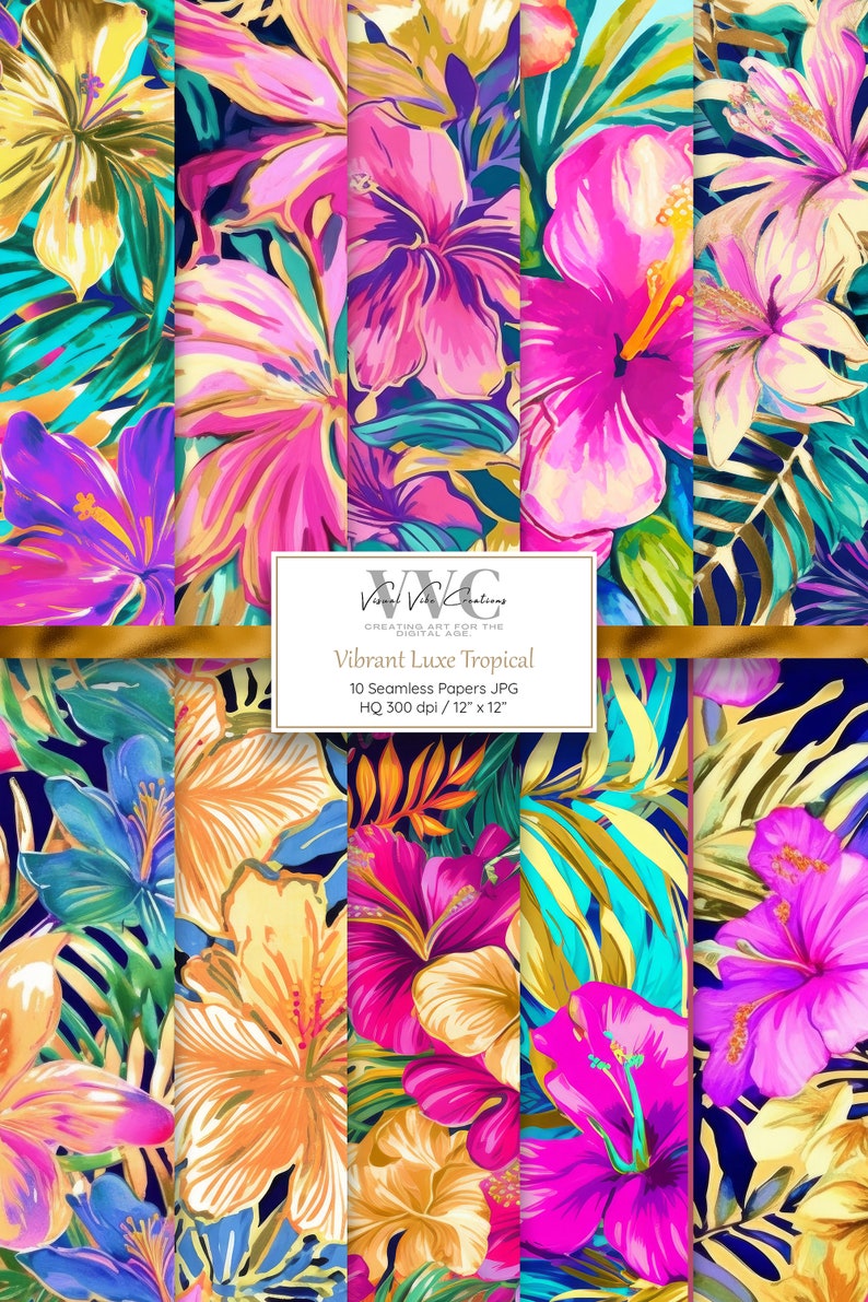Vibrant Luxe Tropical Digital Paper 10 Seamless Preppy Floral - Etsy
