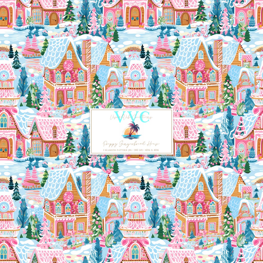 Preppy Gingerbread House Digital Paper, 1 Seamless Pattern for ...