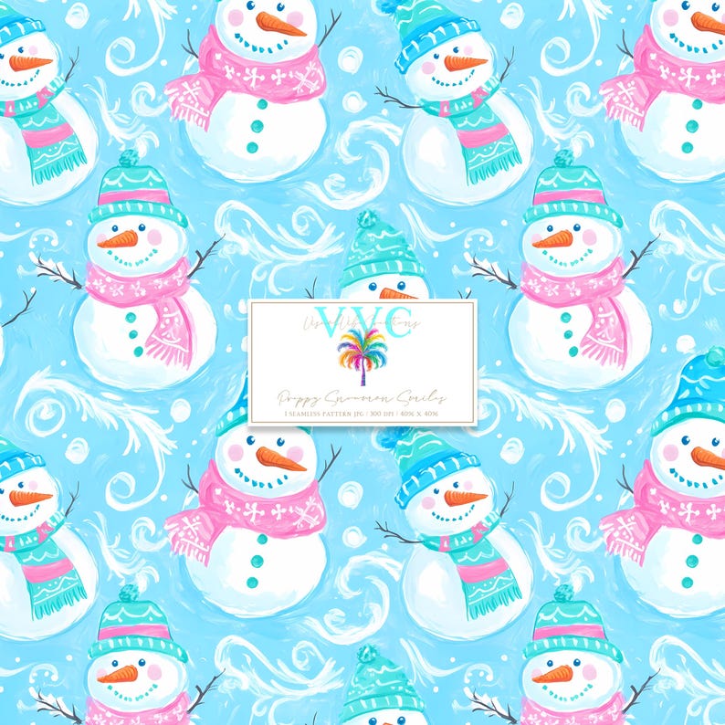 Preppy Snowman Smiles, 1 Seamless Pattern, Pastel Winter Design, Cute ...