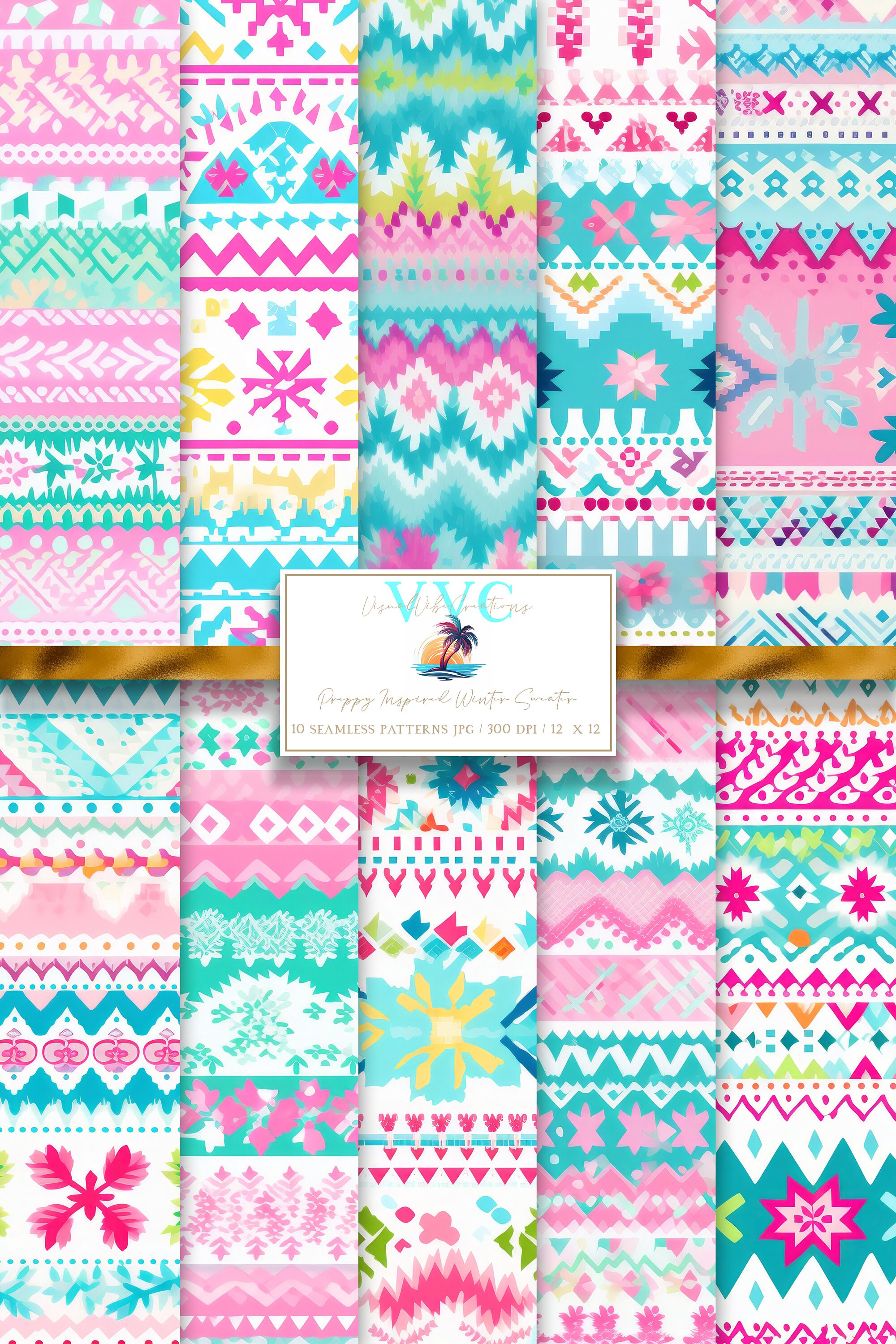 Preppy Inspired Winter Sweater Digital Paper, 10 Seamless Patterns for ...