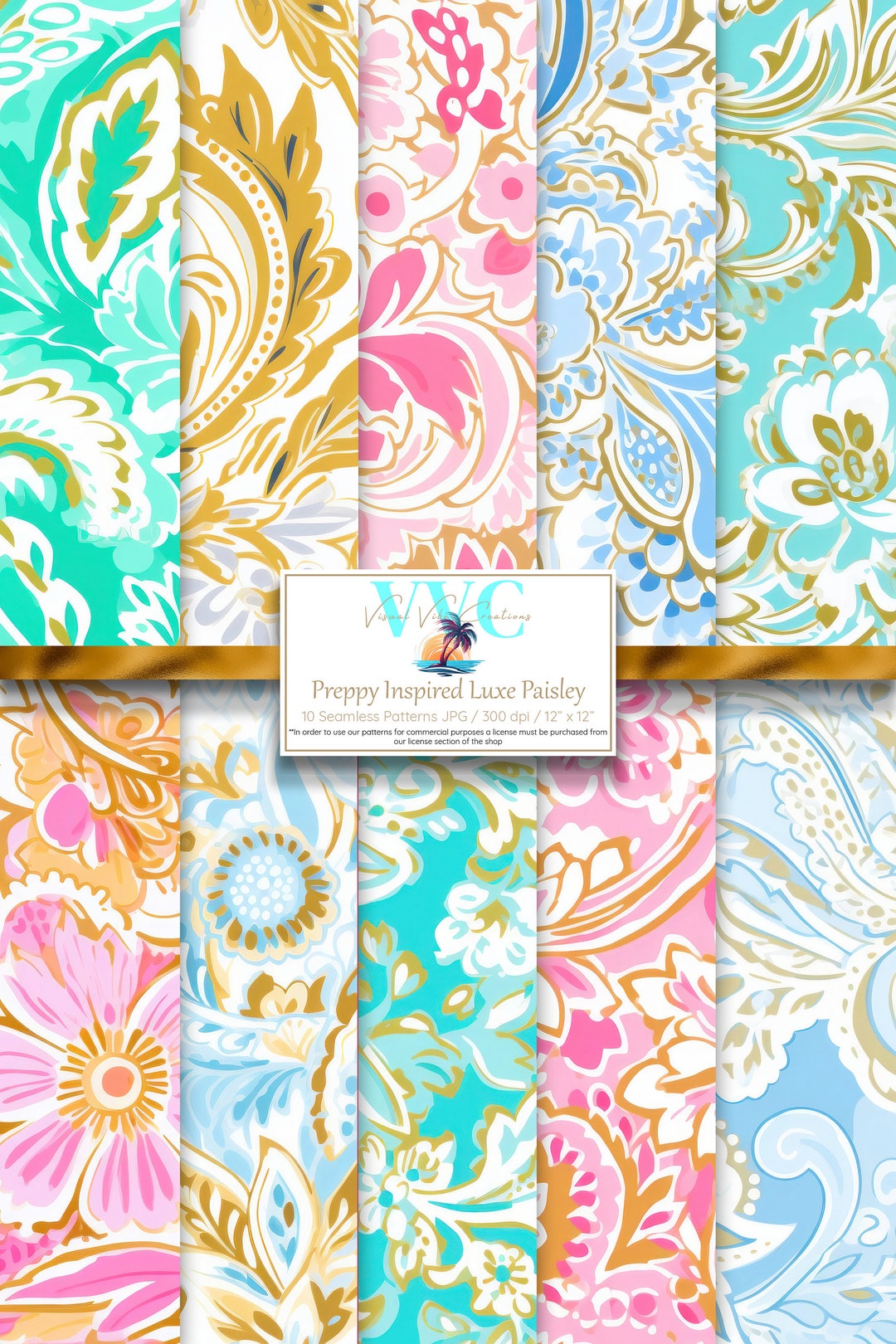 Preppy Inspired Luxe Paisley Digital Paper, 10 Seamless Patterns for ...