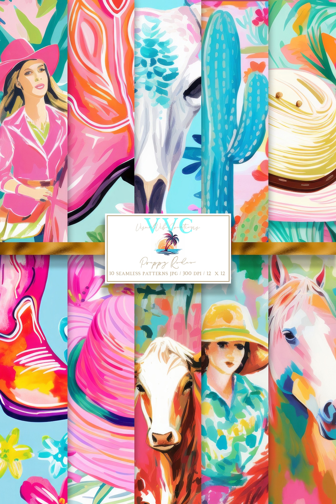 Preppy Rodeo Digital Paper, 10 Seamless Patterns for Printable ...