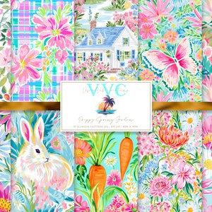 Preppy Spring Garden Digital Paper, 10 Seamless Patterns for Printable ...