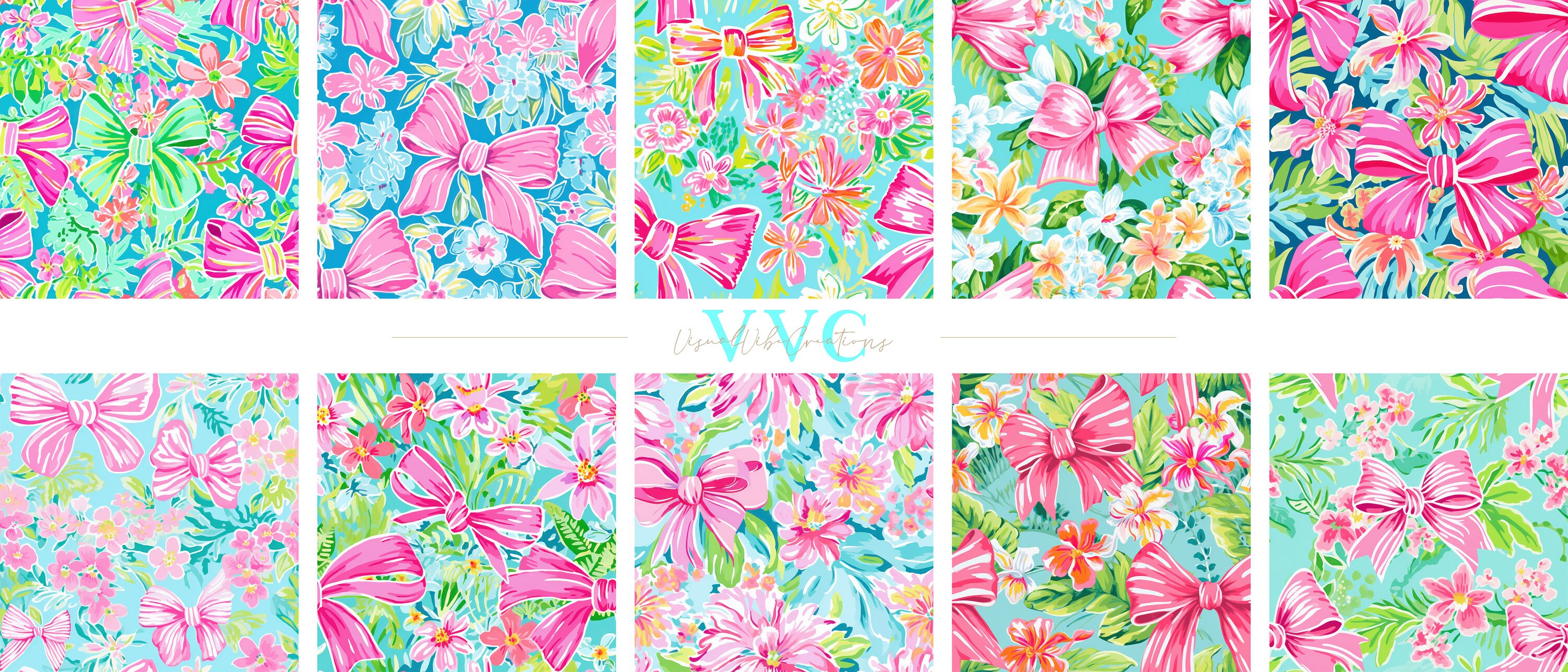 Preppy Bows Digital Paper, 10 Seamless Colorful Patterns for Printable ...
