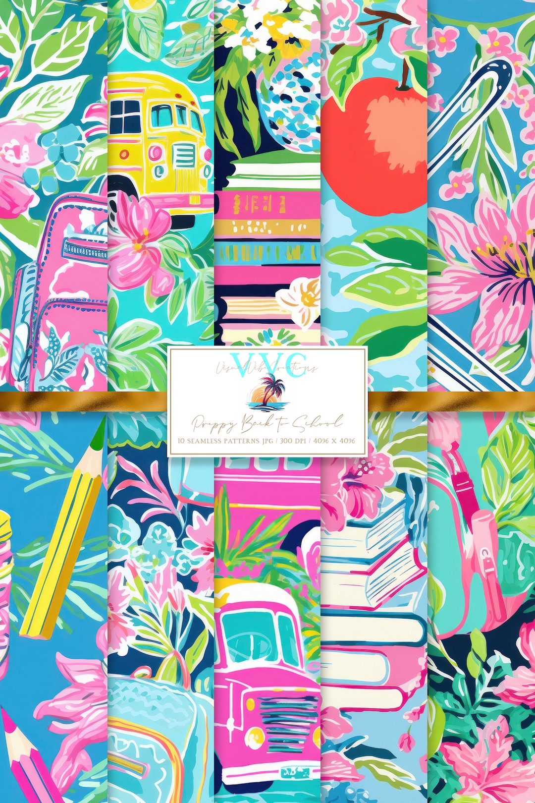 Preppy Back to School Digital Paper, 10 Seamless Patterns for Printable ...