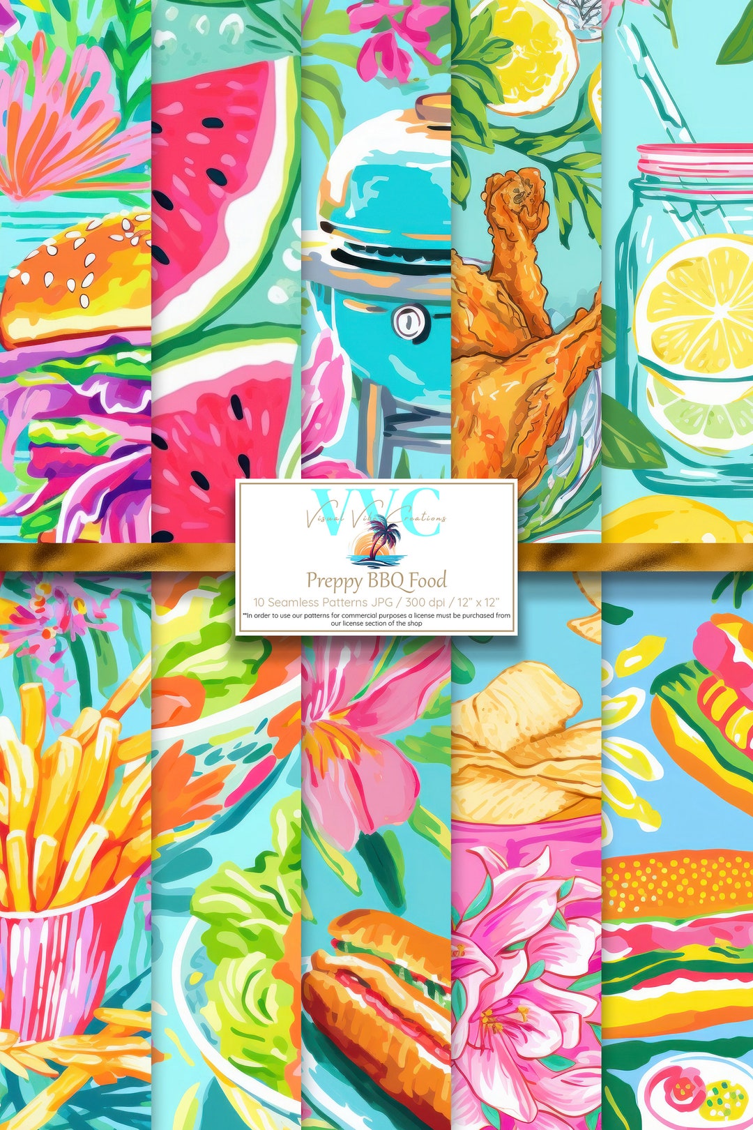 Preppy BBQ Food Digital Paper, 10 Seamless Patterns for Printable ...