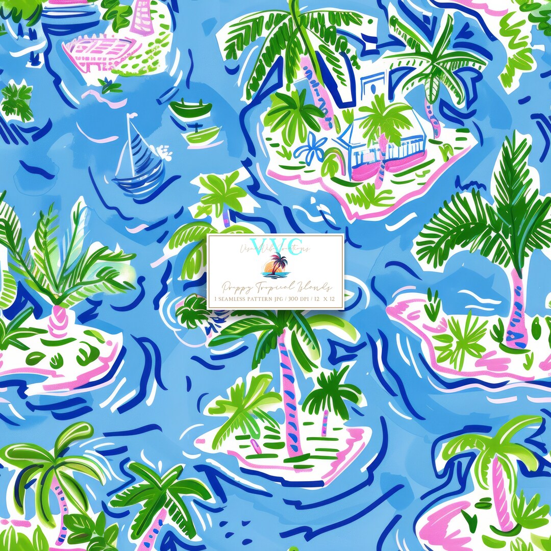 Preppy Tropical Islands Digital Paper, 1 Seamless Pattern for Scrapbook ...