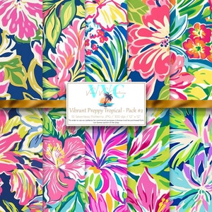 Vibrant Preppy Tropical - Pack #2 Digital Paper, 10 Seamless Floral ...