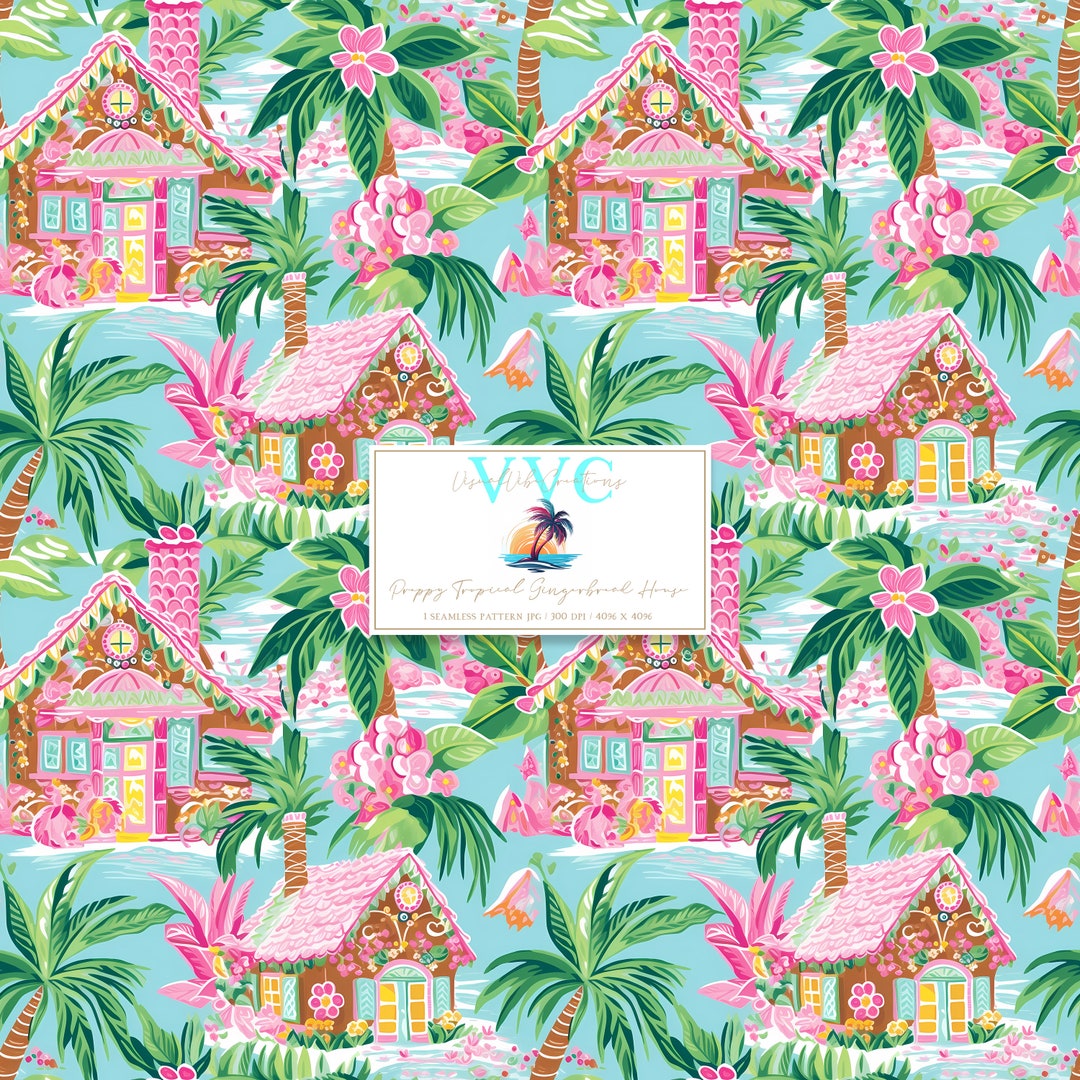 Preppy Tropical Gingerbread House Digital Paper, 1 Seamless Pattern for ...