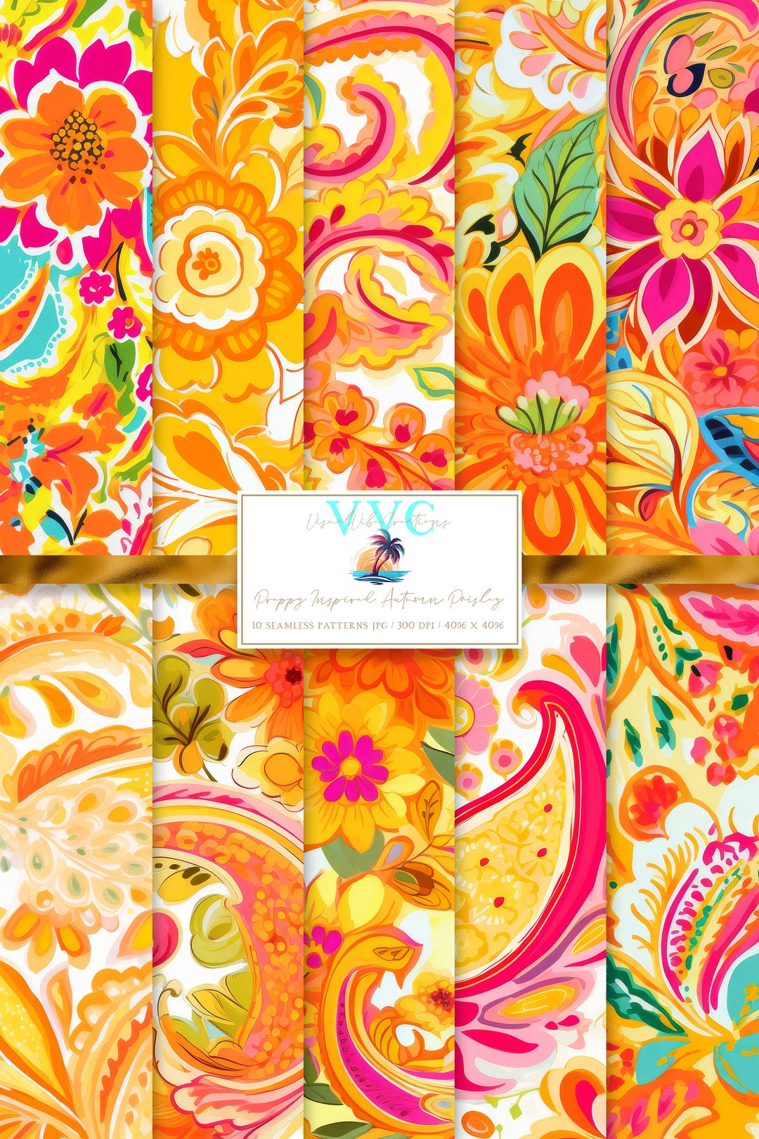 Preppy Inspired Autumn Paisley Digital Paper, 10 Seamless Patterns for ...